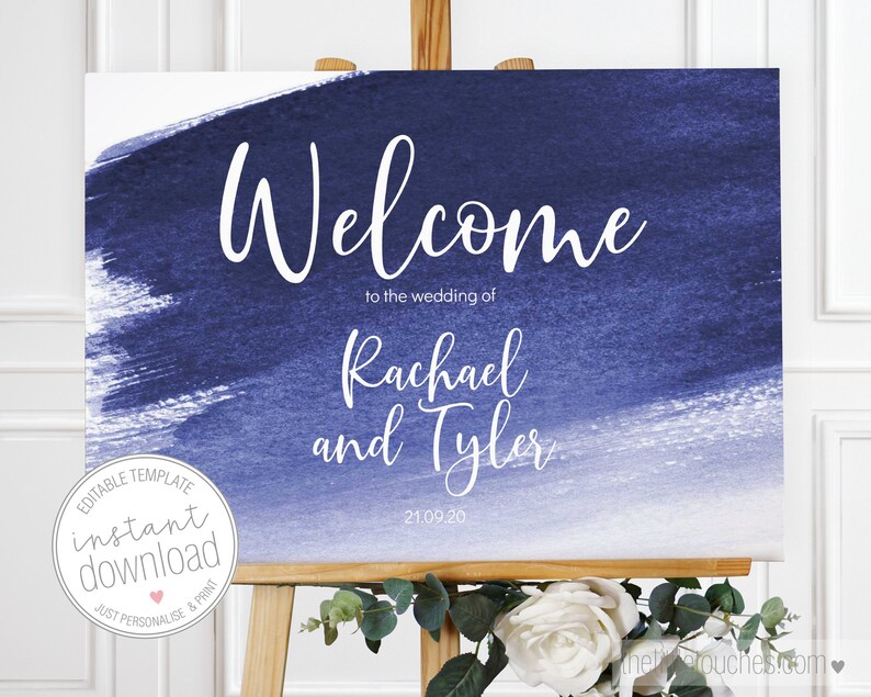 Blue Watercolour Paint Printable Wedding Welcome Sign Poster - Etsy