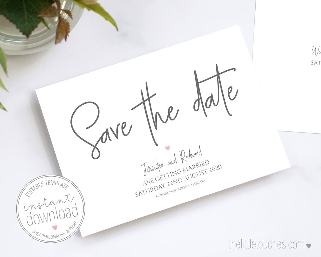 Instant Download Simple Modern Heart Printable Wedding Save the Date ...