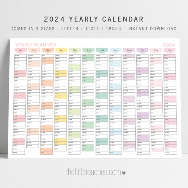 Yearly Calendar - Etsy