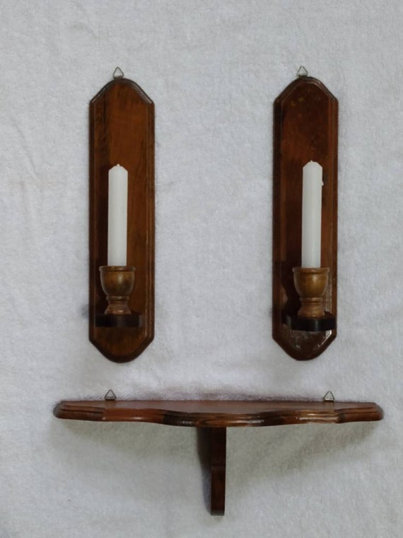 Wall Shelf With Candle Sconces 3 Piece Set - Etsy