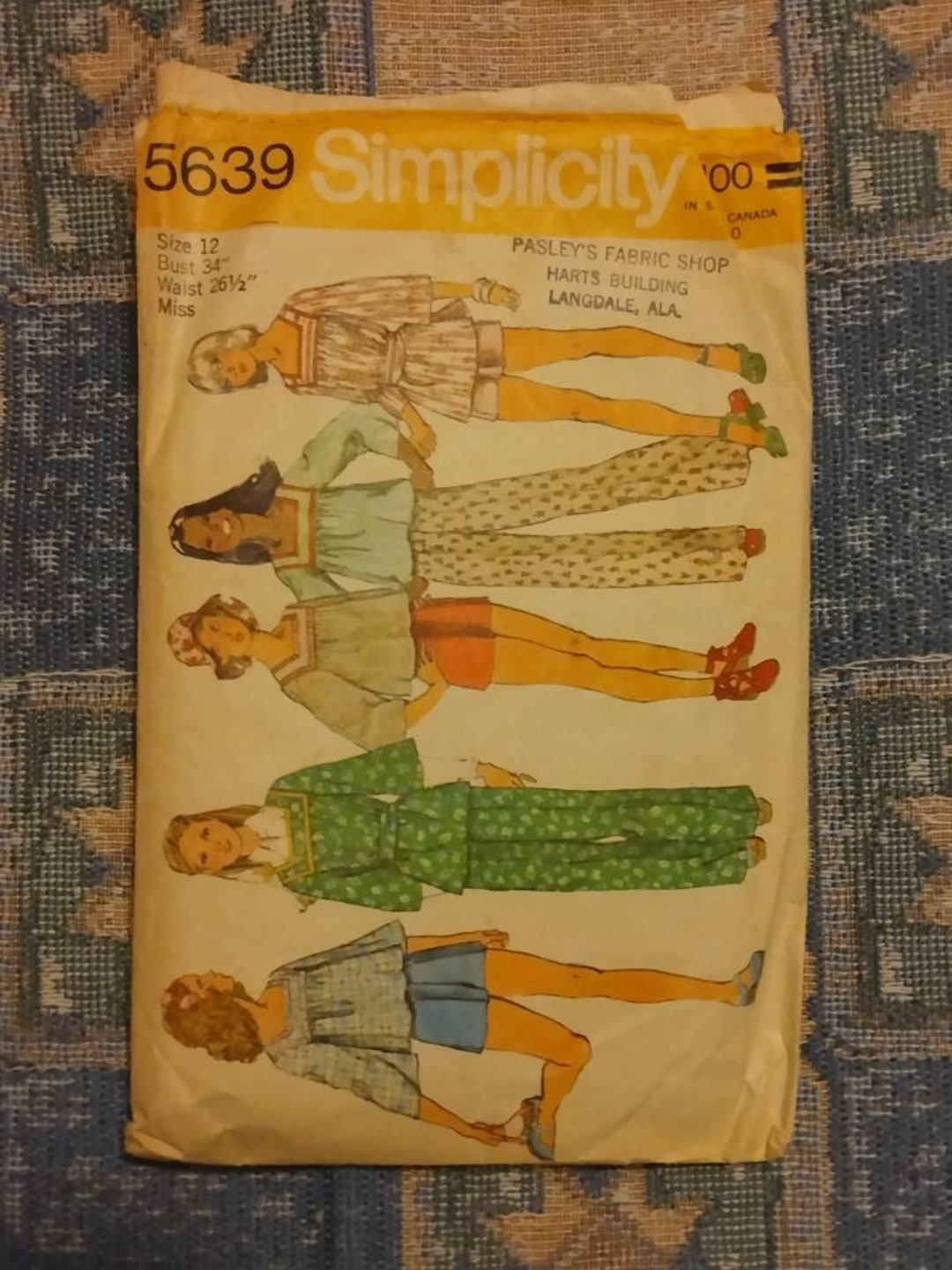 Simplicity Sewing Pattern 1970s 5639 Miss Size 12 Flared Pants Tunic ...