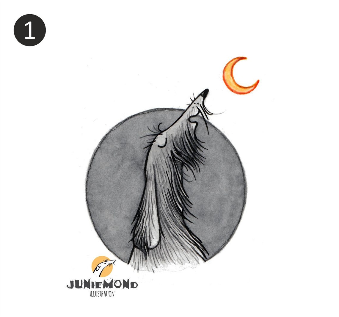 1 Moon Howler: Original - Illustration - Unique Artwork - Dog - Wolf ...