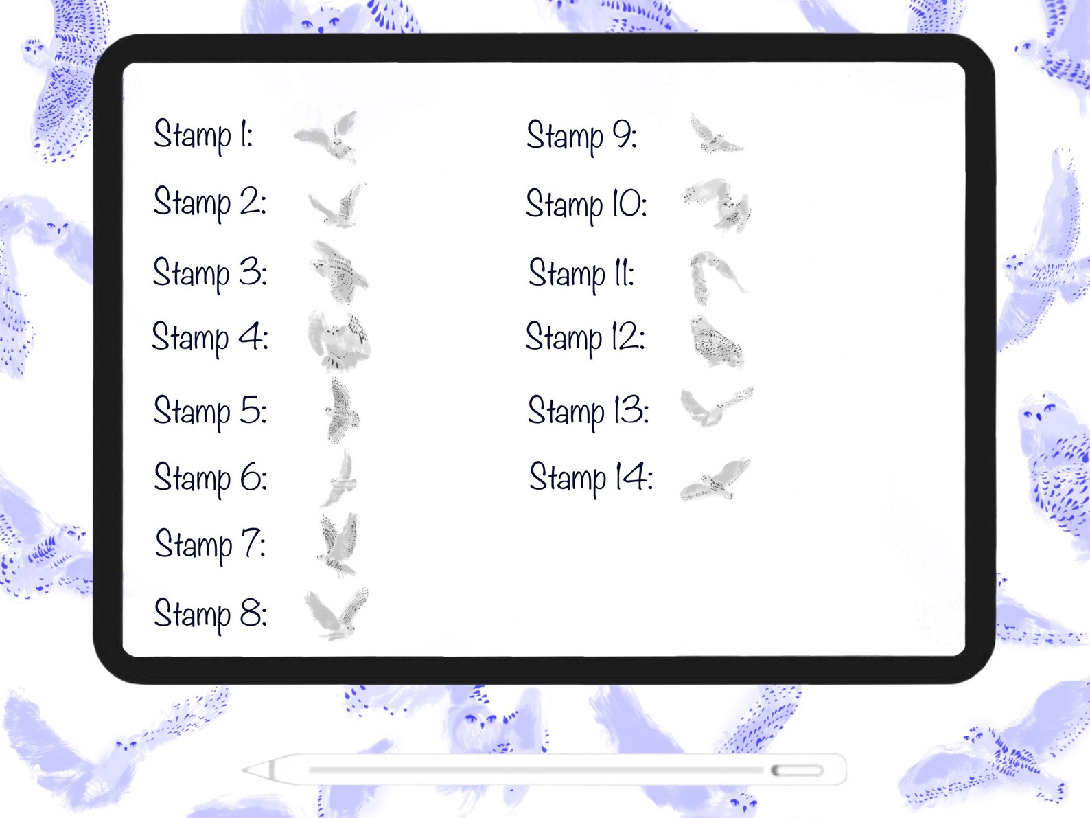 14 Owl Stamp Brush Set Procreate Commercial or Personal - Etsy