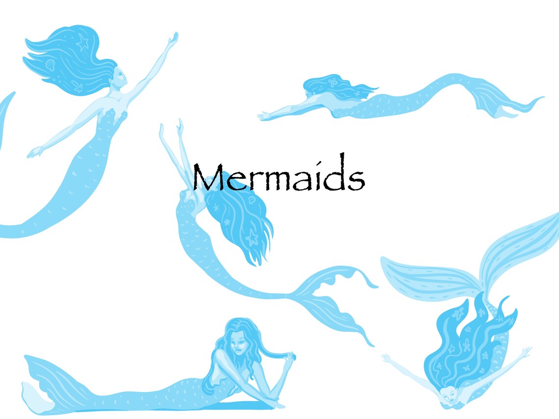 Beautiful Mermaids Clipart 5 Unique Designs in 4 Colors - Etsy