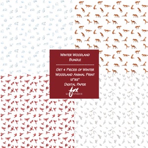 Winter Woodland Animal Print Digital Paper for Scrapbooking Christmas ...