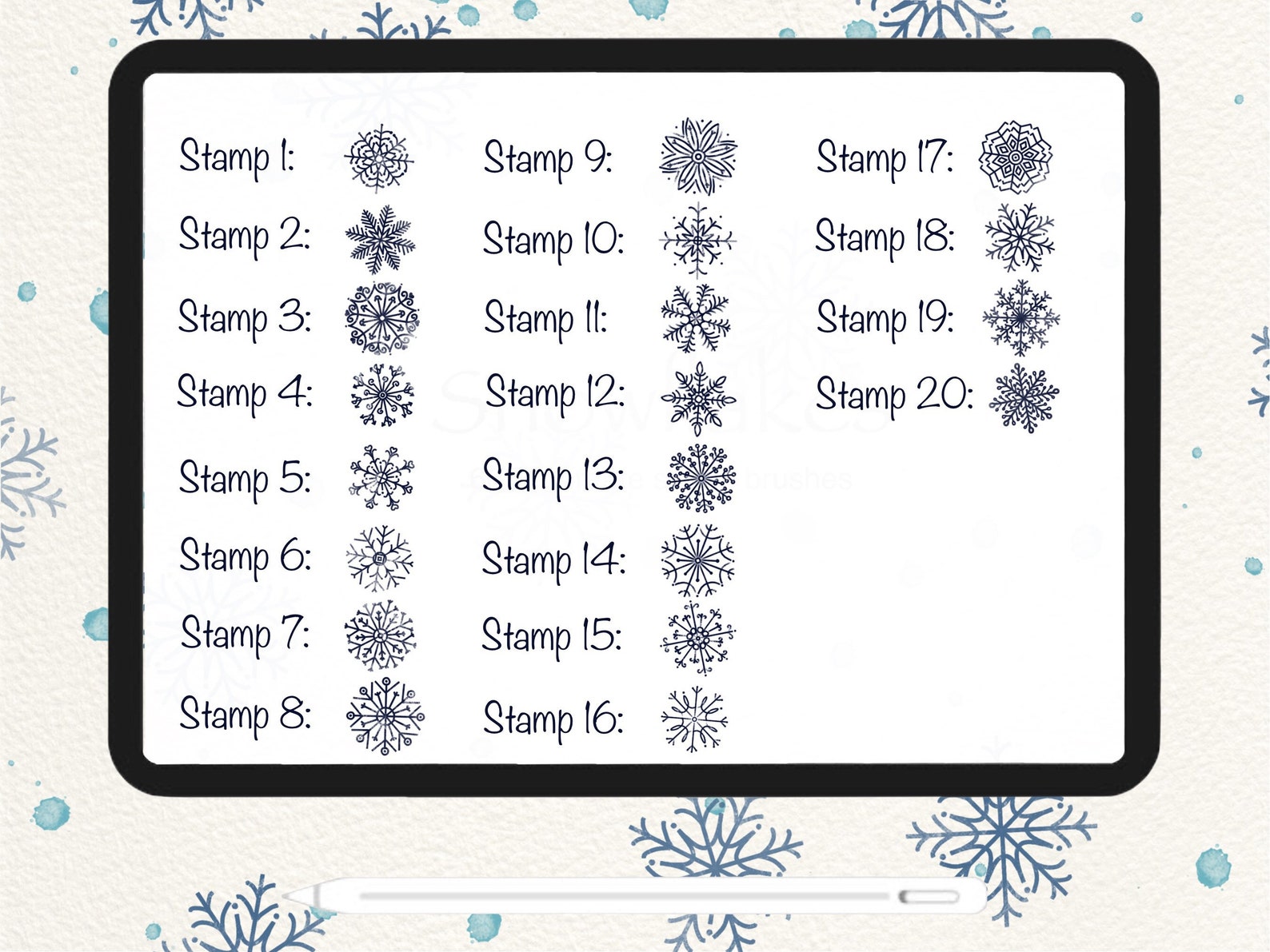 60 Snowflake Stamp Brush Set - Procreate - Commercial or Personal Use ...