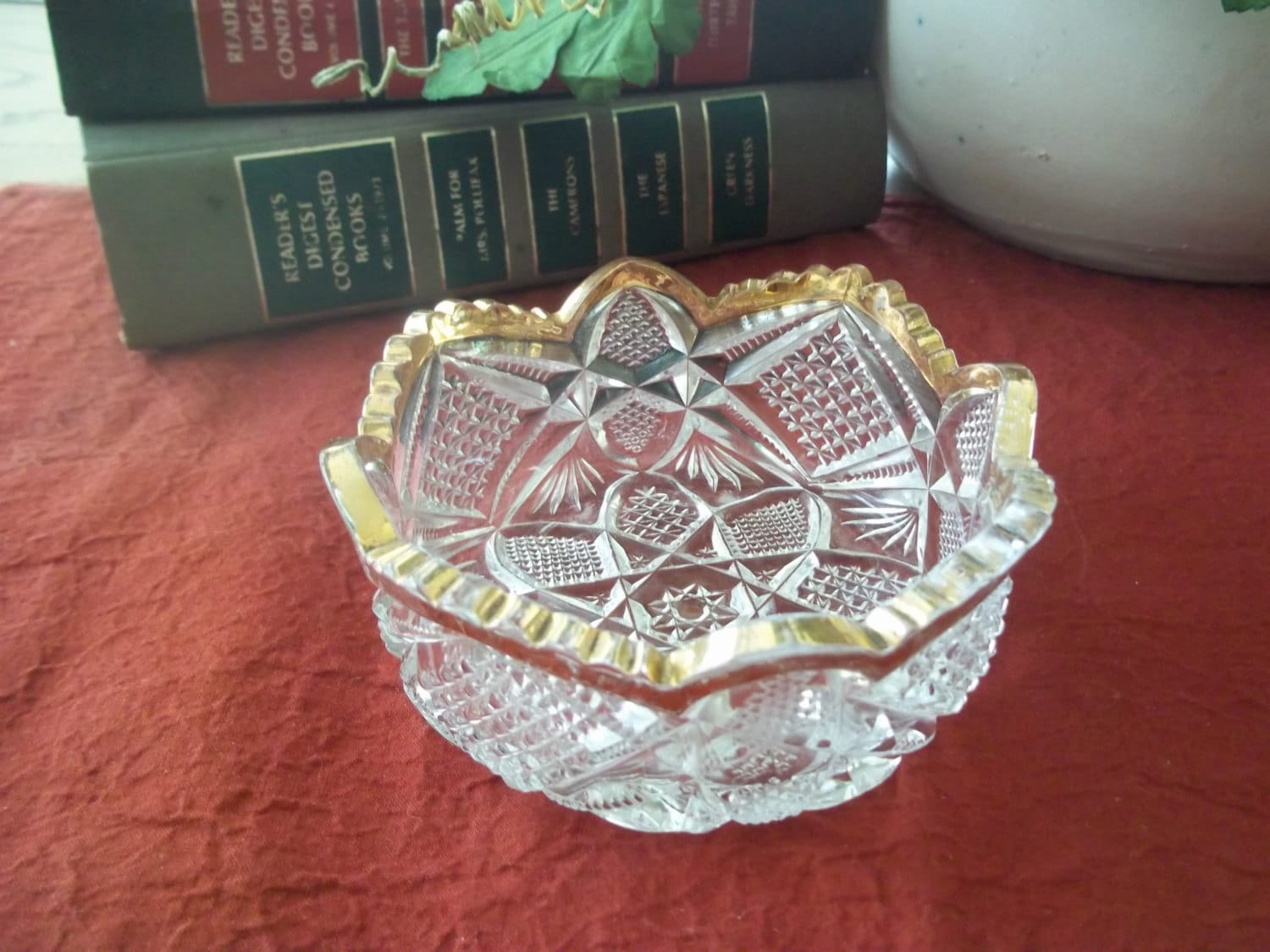 EAPG, Gold Gilded Bowl, Pressed Glass, Circa 1900, Deep Cuts, Antique ...