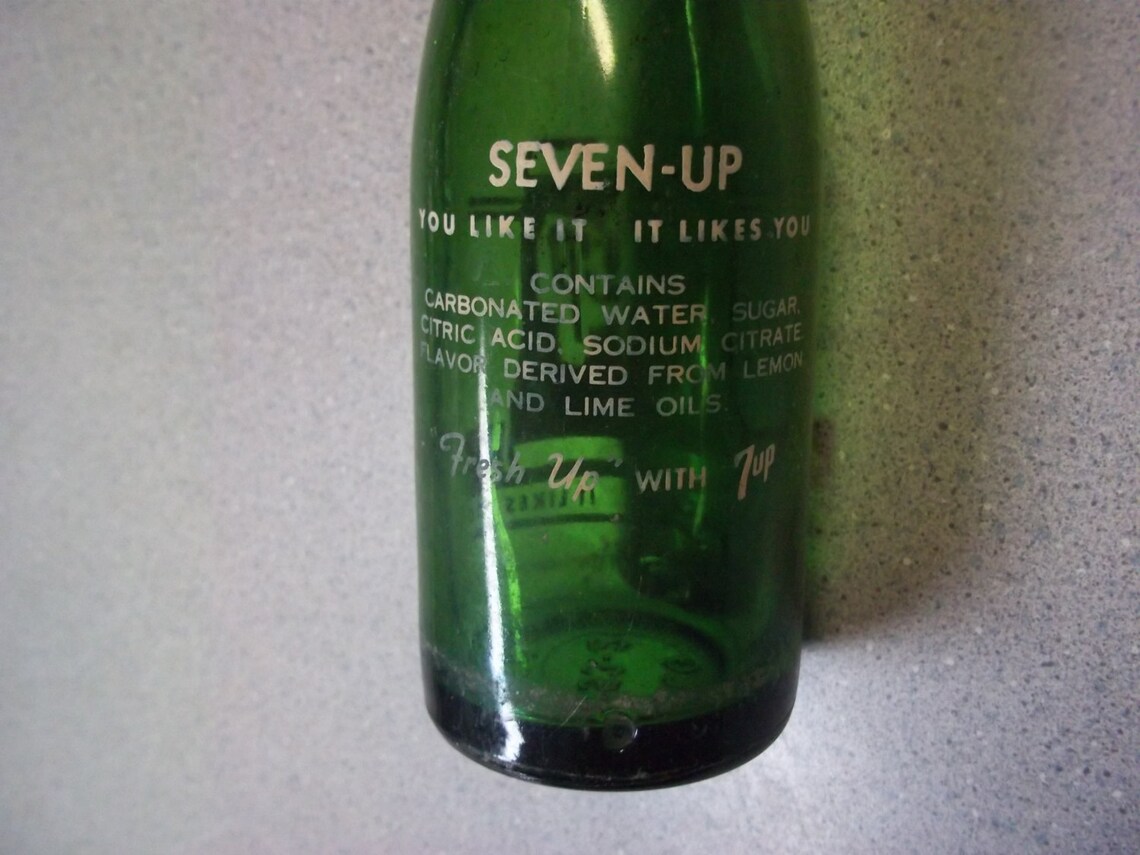 7-up Bottle, Green 7-up Bottle, Vintage, Old Style Label, 7 Oz. Bottle ...