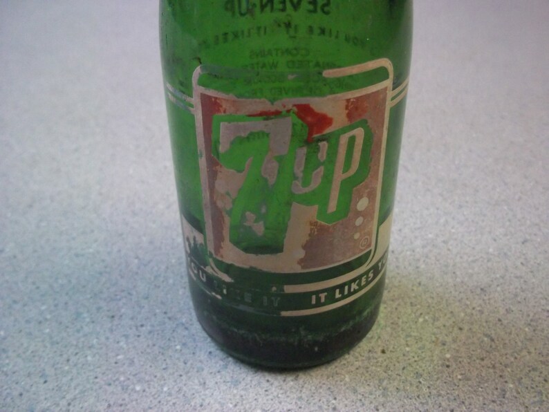 7-up Bottle, Green 7-up Bottle, Vintage, Old Style Label, 7 Oz. Bottle ...