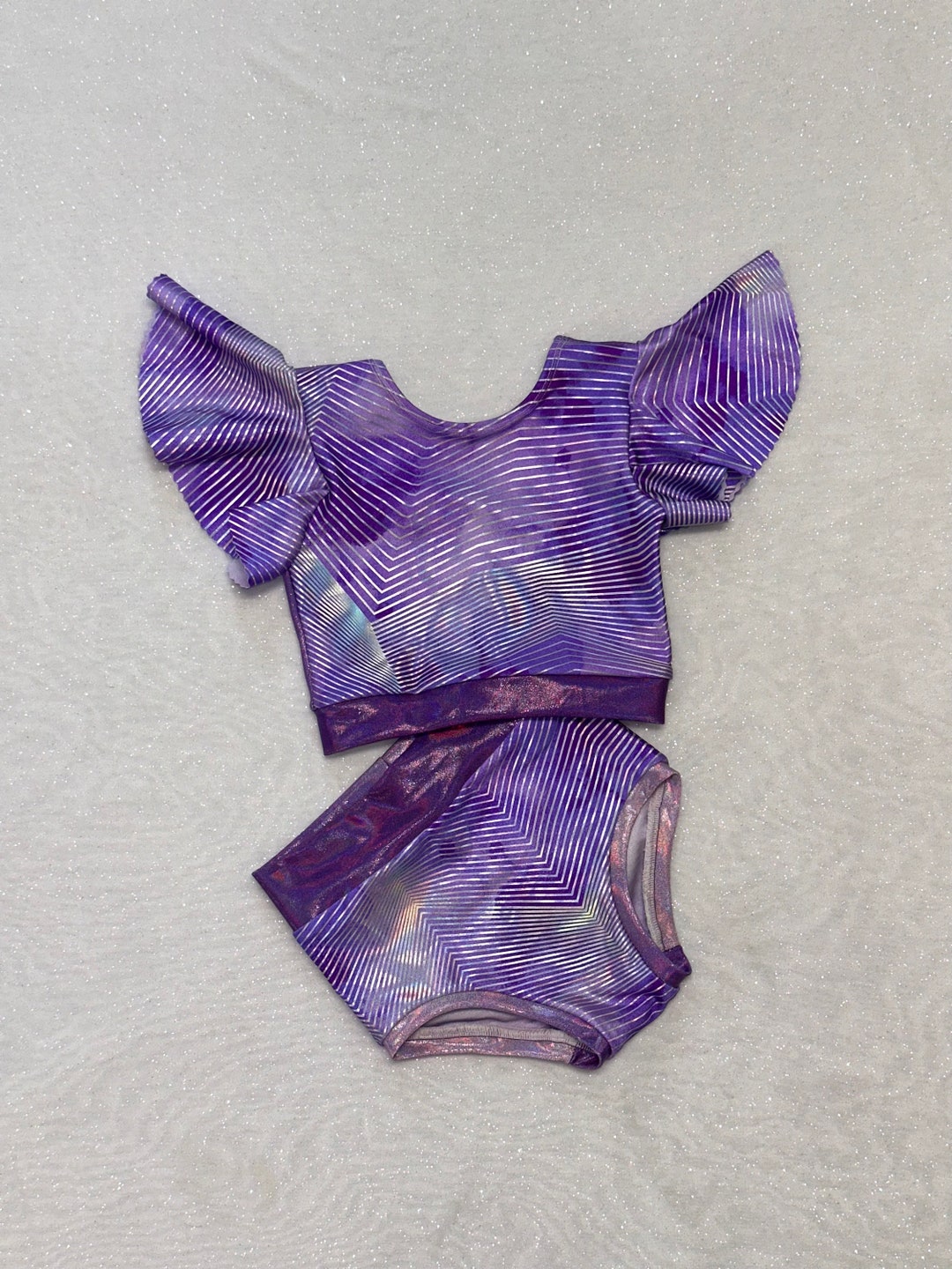 The "millie" Purple Holographic Girls Flutter Sleeve V-back Brief ...