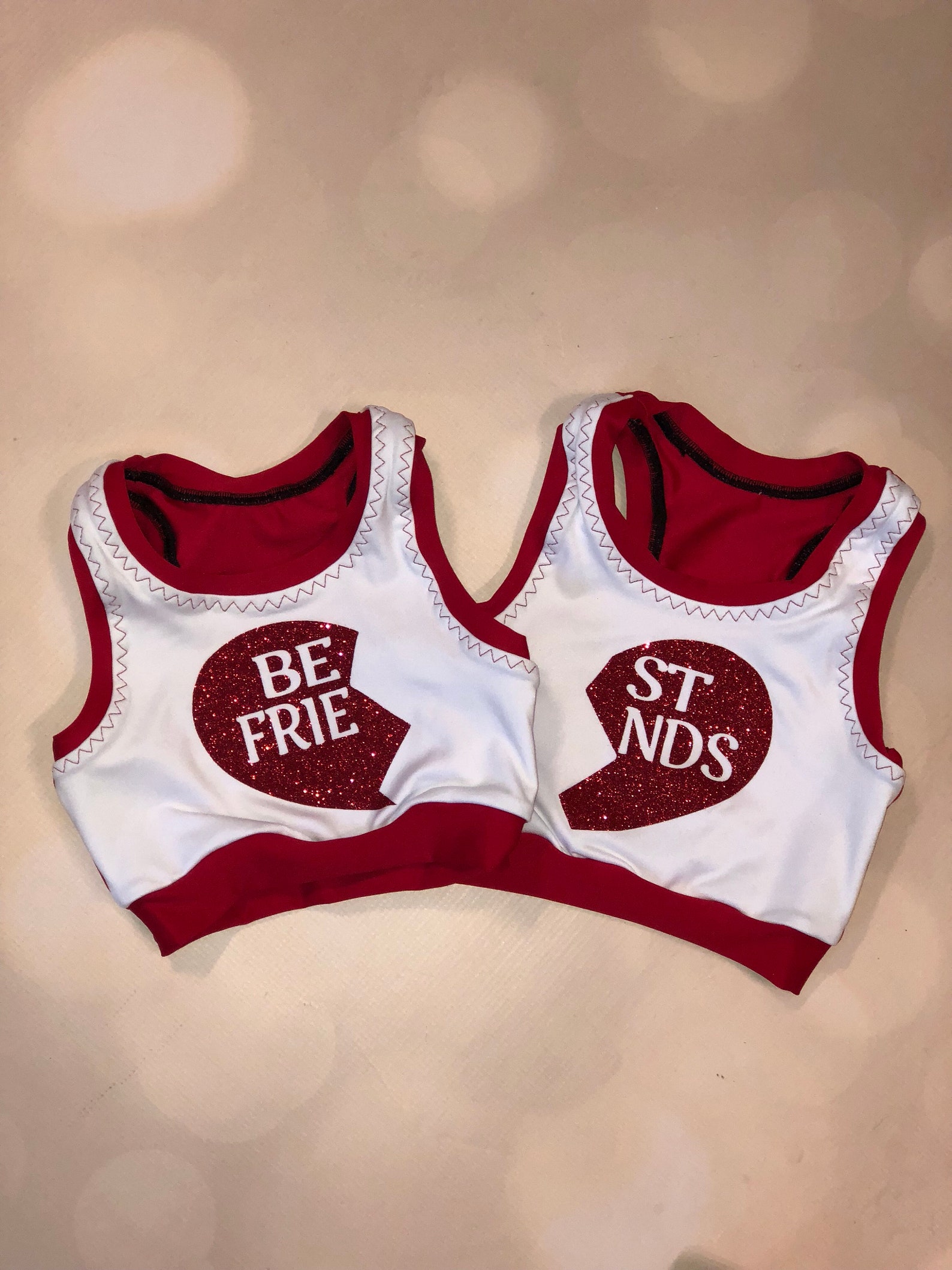 Best Friends Red on White Heart Girls Dancewear Crop Top Sports Bra Set ...