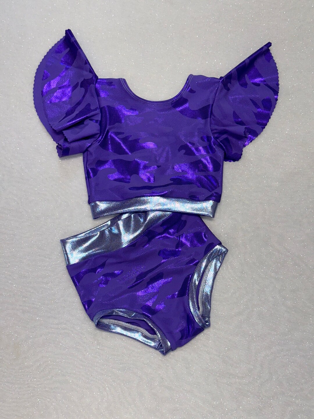 The "mae" Purple Girls Flutter Sleeve V-back Brief Dancewear / Pageant ...