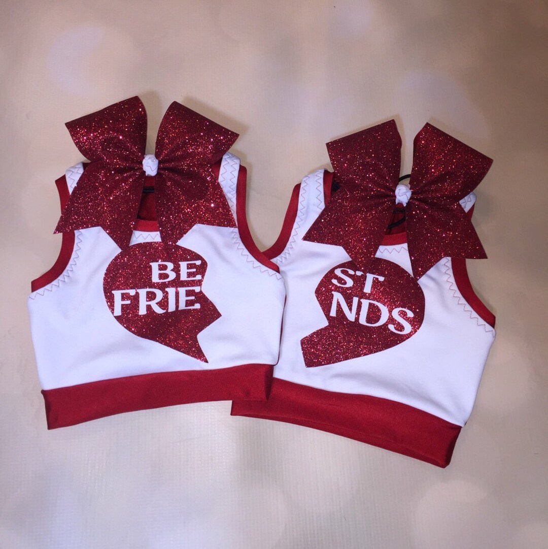Best Friends Red on White Heart Girls Dancewear Crop Top Sports Bra Set ...