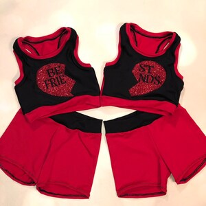 Best Friends Red on Black Heart Girls Dancewear Crop Top Sports Bra Set ...