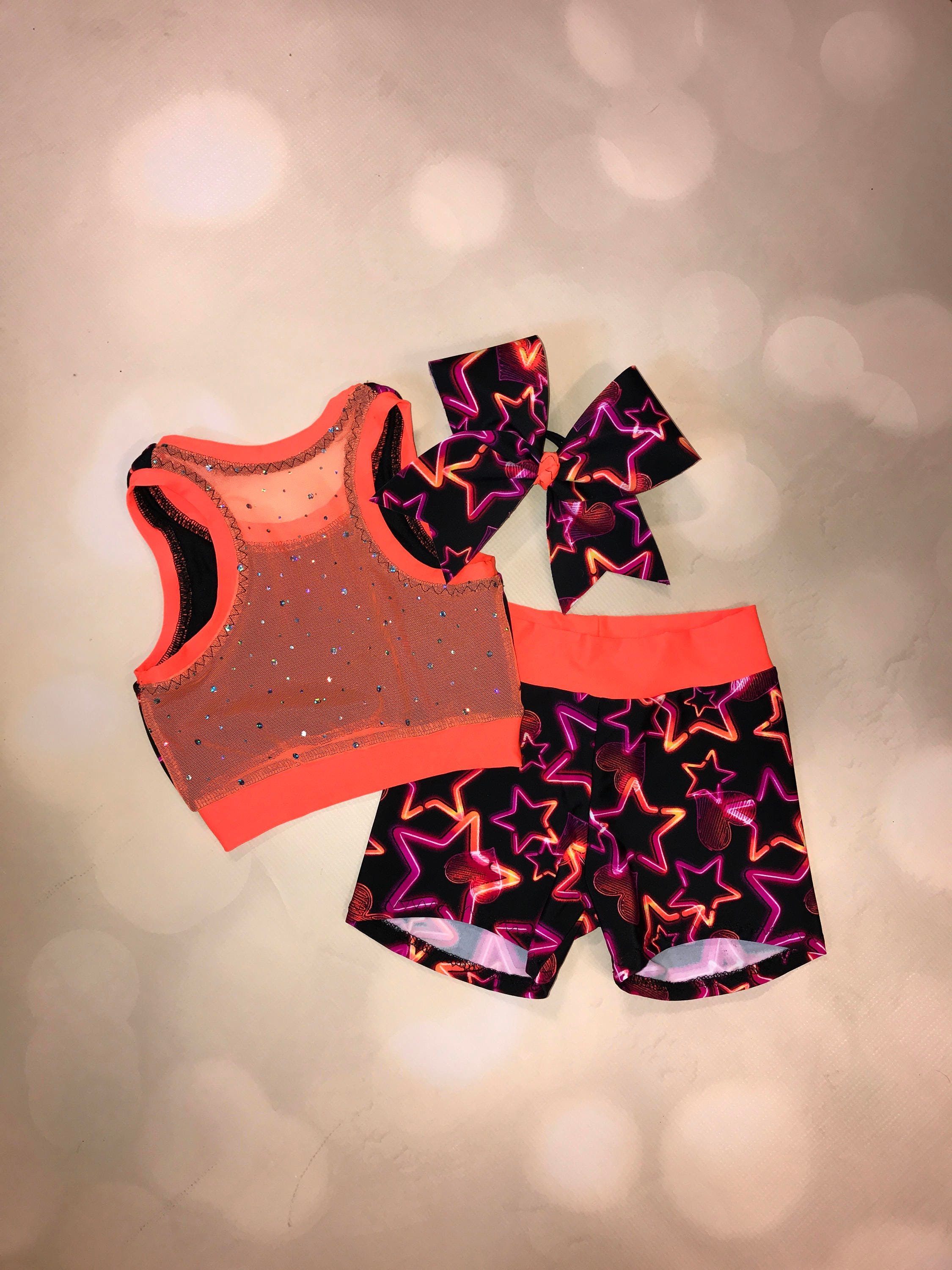 The "maci" Neon Orange Mesh Back Star Sport Bra Crop Top, Spandex ...