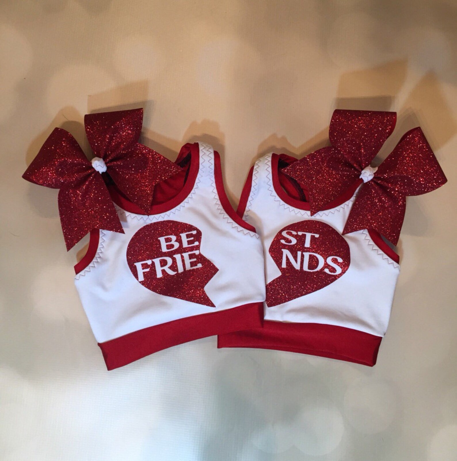 Best Friends Red on White Heart Girls Dancewear Crop Top Sports Bra Set ...