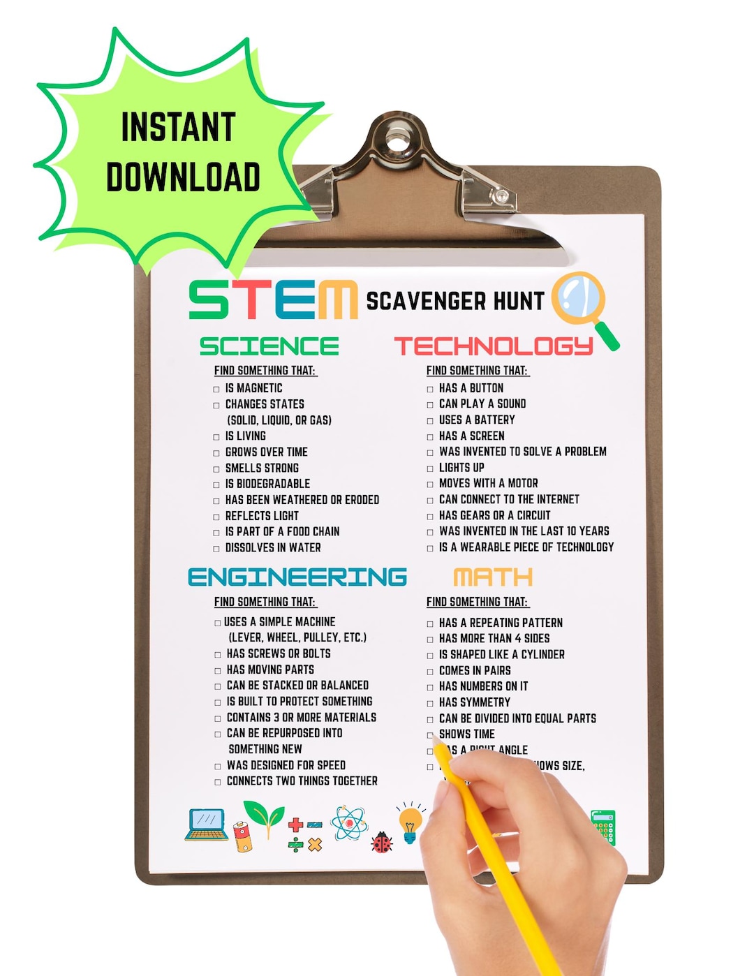 STEM Scavenger Hunt | Science, Technology, Engineering, Math Activity ...