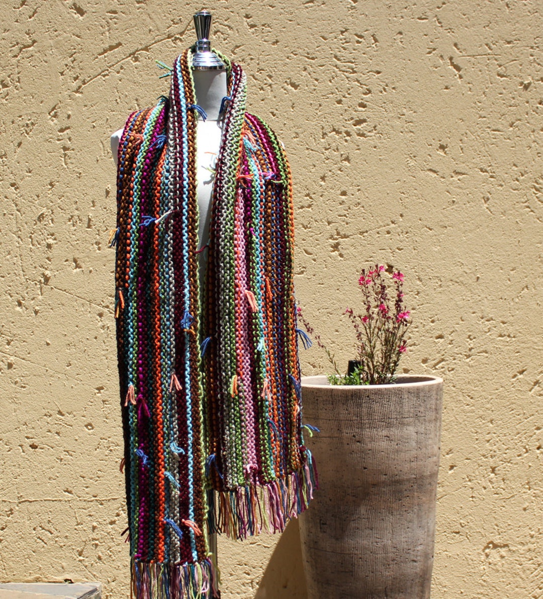 Womens Textured Scarf , Multi Colored Scarf , Warm Cosy Scarf , Chunky ...