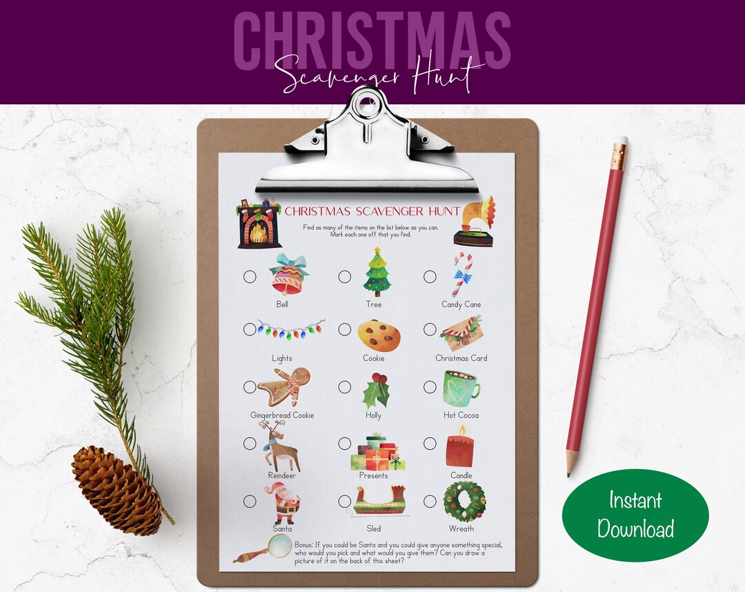 Christmas Scavenger Hunt, Printable Family Holiday Activity, Christmas ...