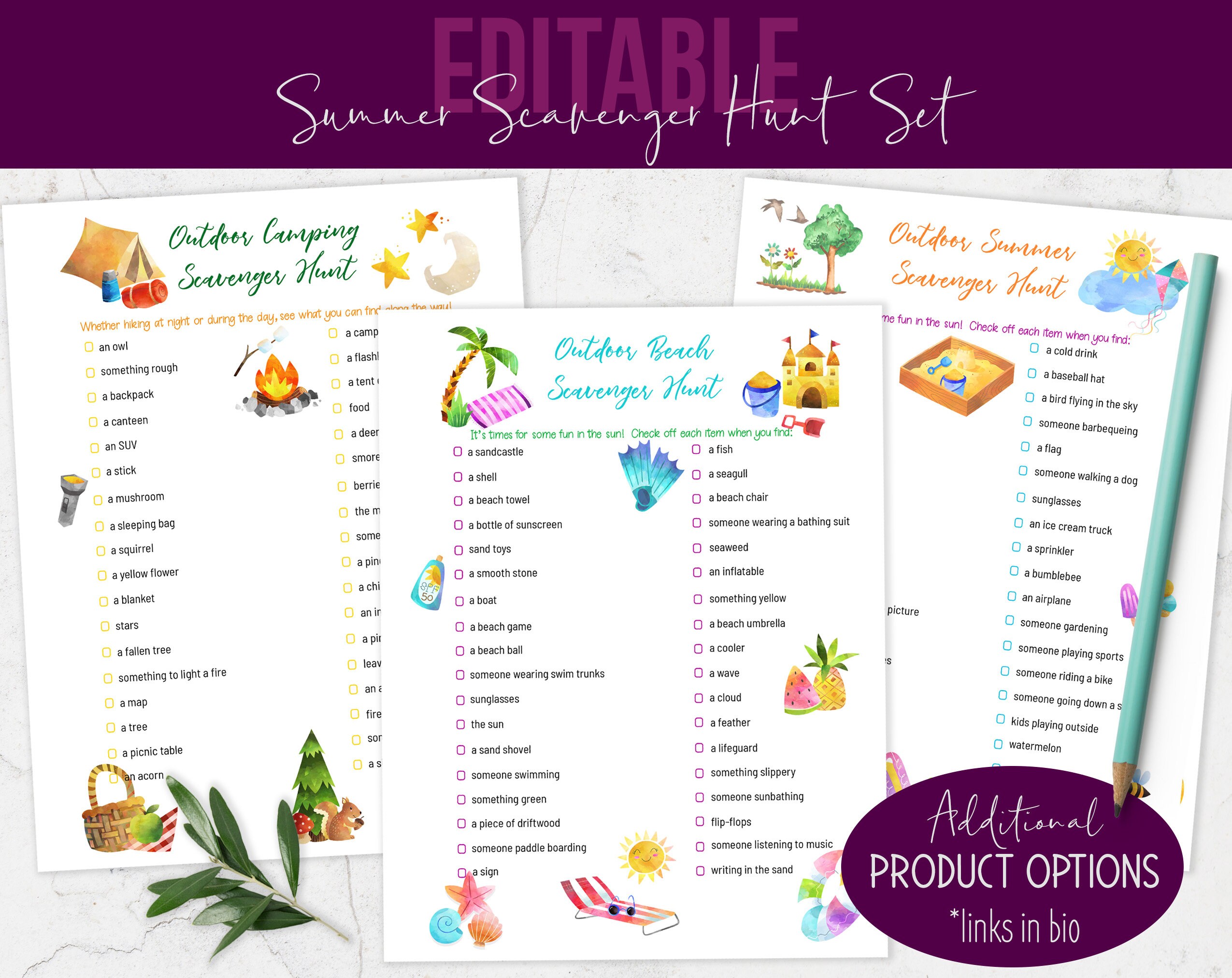 Editable Summer Scavenger Hunt, Summer Fun for Kids, Summer Break ...