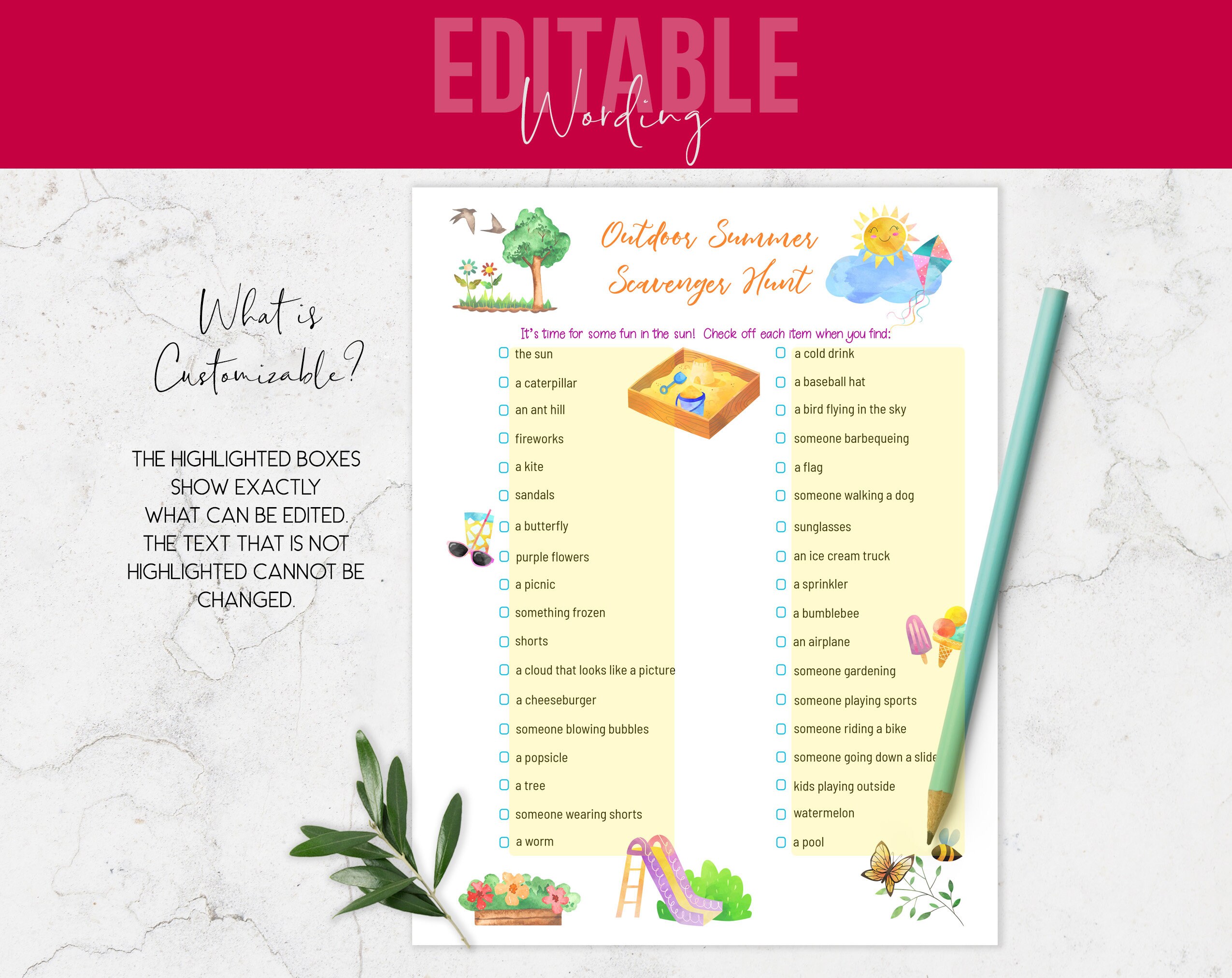 Editable Summer Scavenger Hunt, Summer Fun for Kids, Summer Break ...