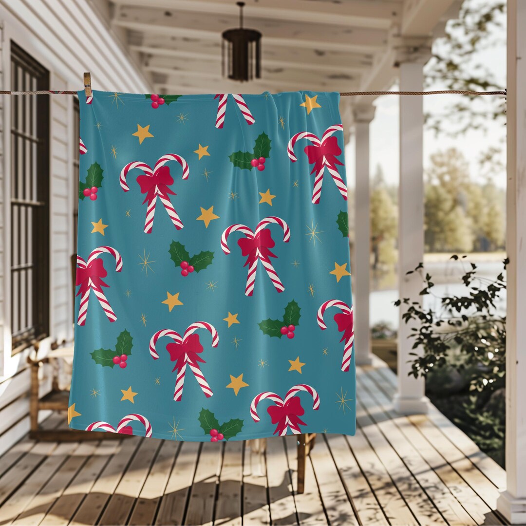 Candy Cane Pattern Blanket | Hand-drawn Holiday Pattern | Cozy Winter ...