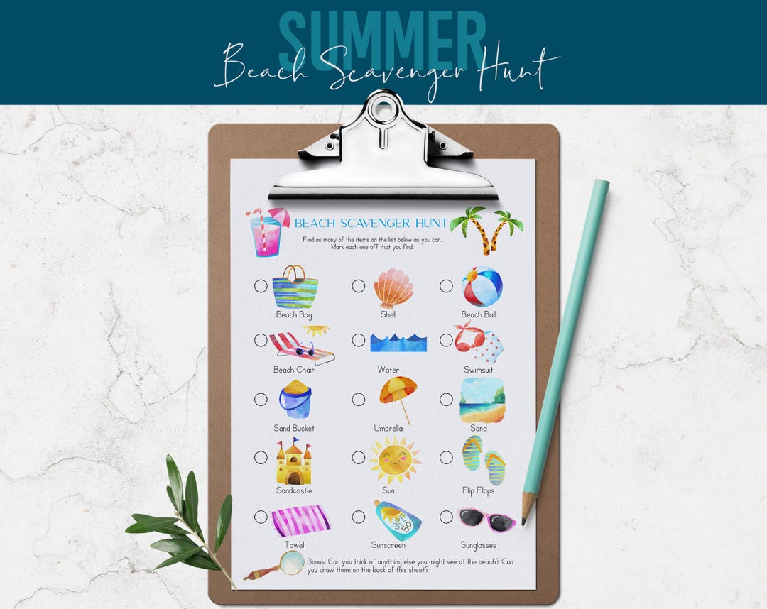 Beach Day Scavenger Hunt, Family Vacation Fun, I Spy at the Beach ...