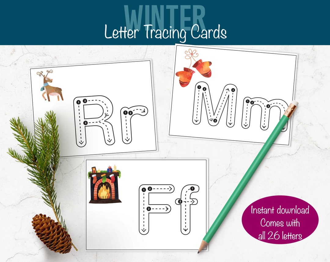 Winter Alphabet Practice, Letter Tracing Printable Cards, Pre-writing ...
