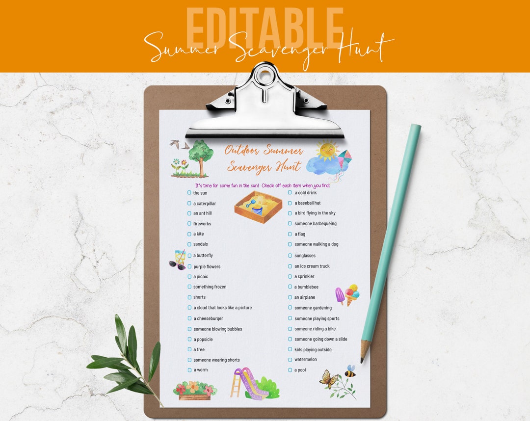 Editable Summer Scavenger Hunt, Summer Fun for Kids, Summer Break ...