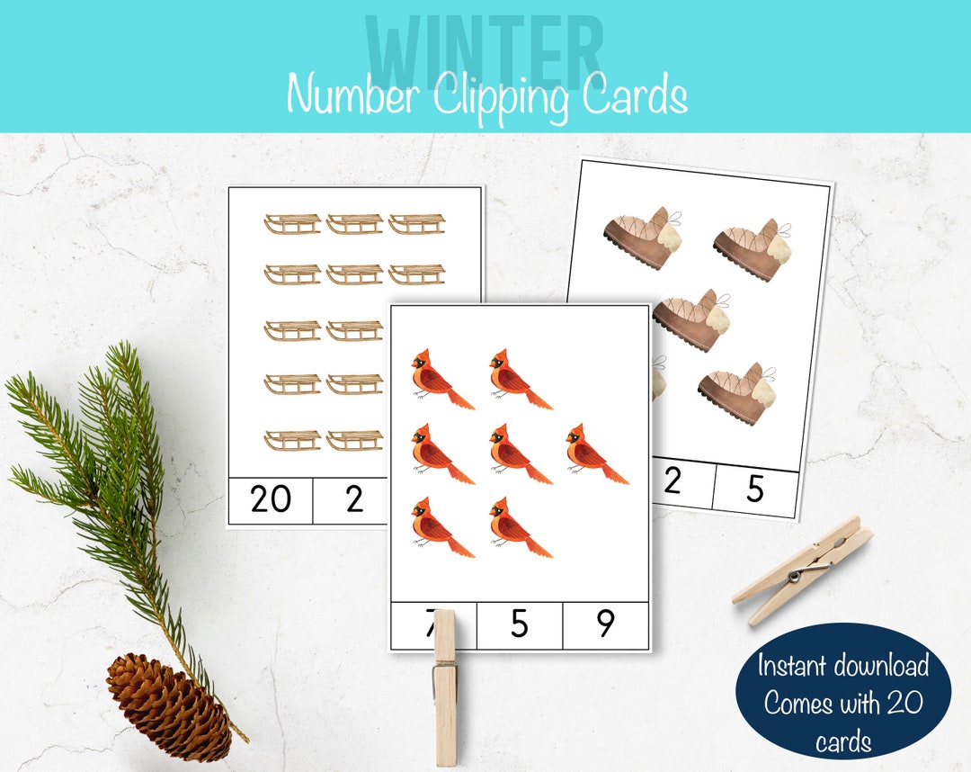 Winter Count and Clip Cards, Number Clipping Cards, Clothespin Number ...
