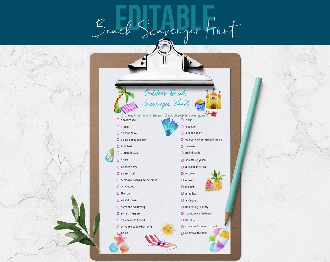 Customizable Beach Scavenger Hunt, Summer Break Activity, Family ...