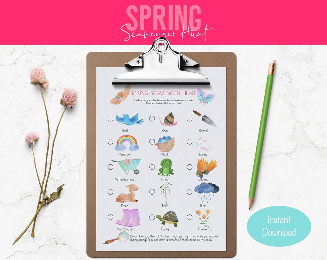 Spring Scavenger Hunt, Outdoor Spring Nature Walk for Kids, Printable ...