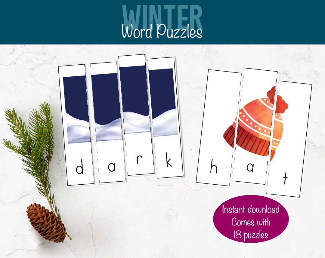 Winter Word Puzzle, Printable Activity, Pre-school and Kindergarten ...