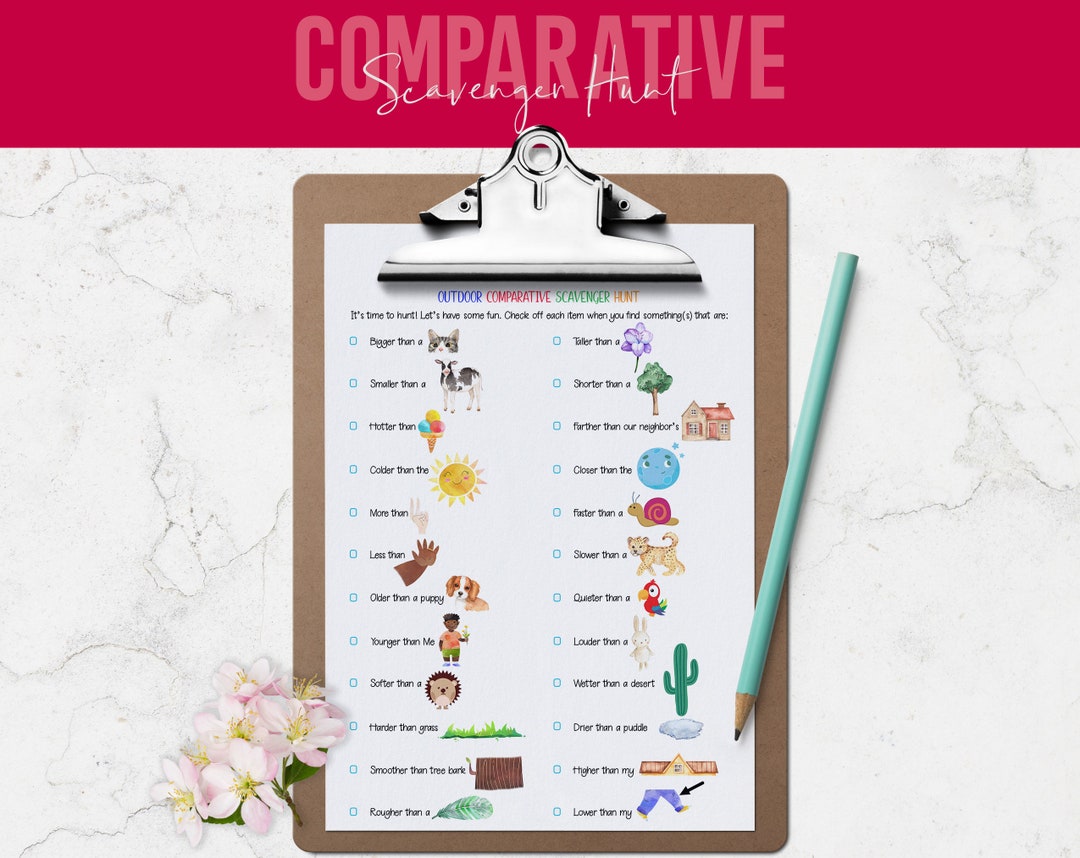 Scavenger Hunt for Learning Comparatives, Preschool or Kindergarten ...