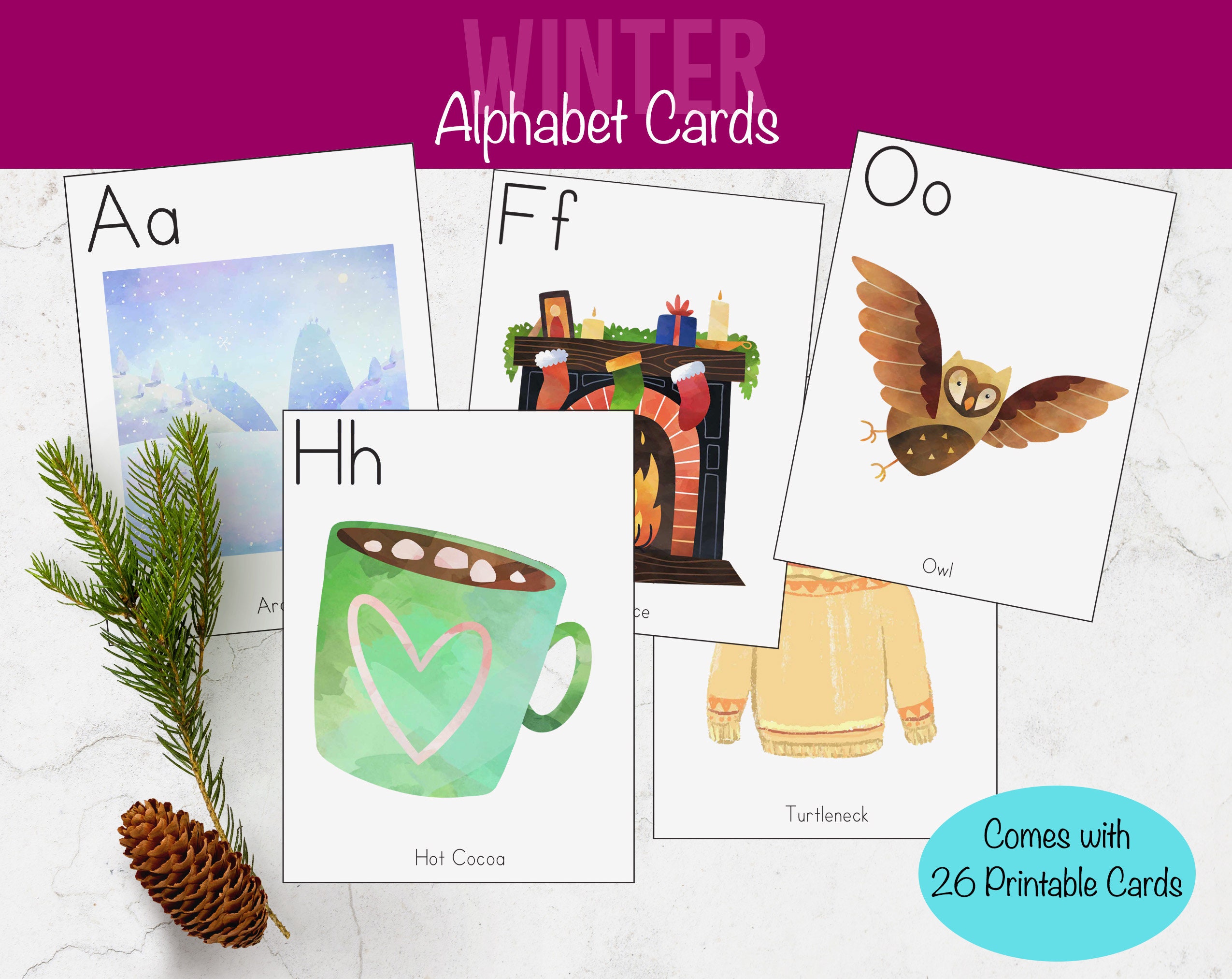 Winter ABC Cards Printable Instant Download - Etsy