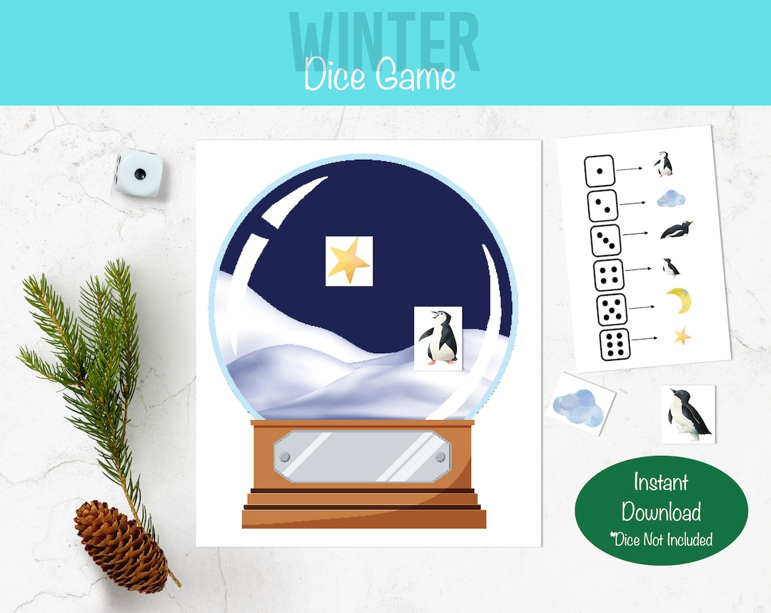 Winter Dice Game, Printable, Snow Globe Preschool Dice Activity, Image ...