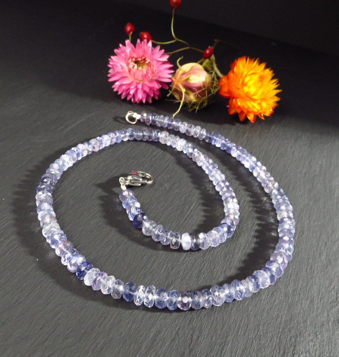 Iolite Necklace Stainless Steel Iolite Blue Gemstone Natural Faceted ...