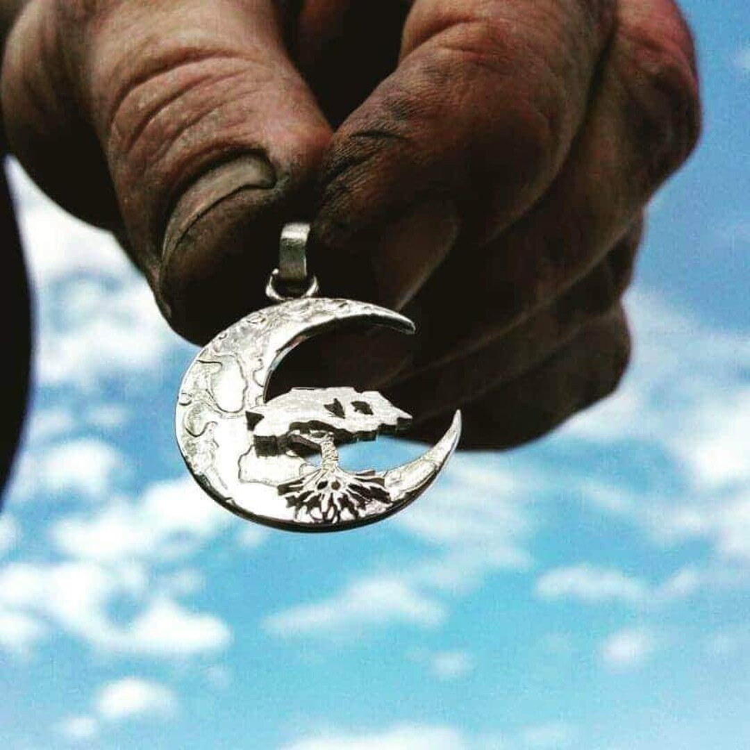 Silver Moon and Tree Pendant - Etsy