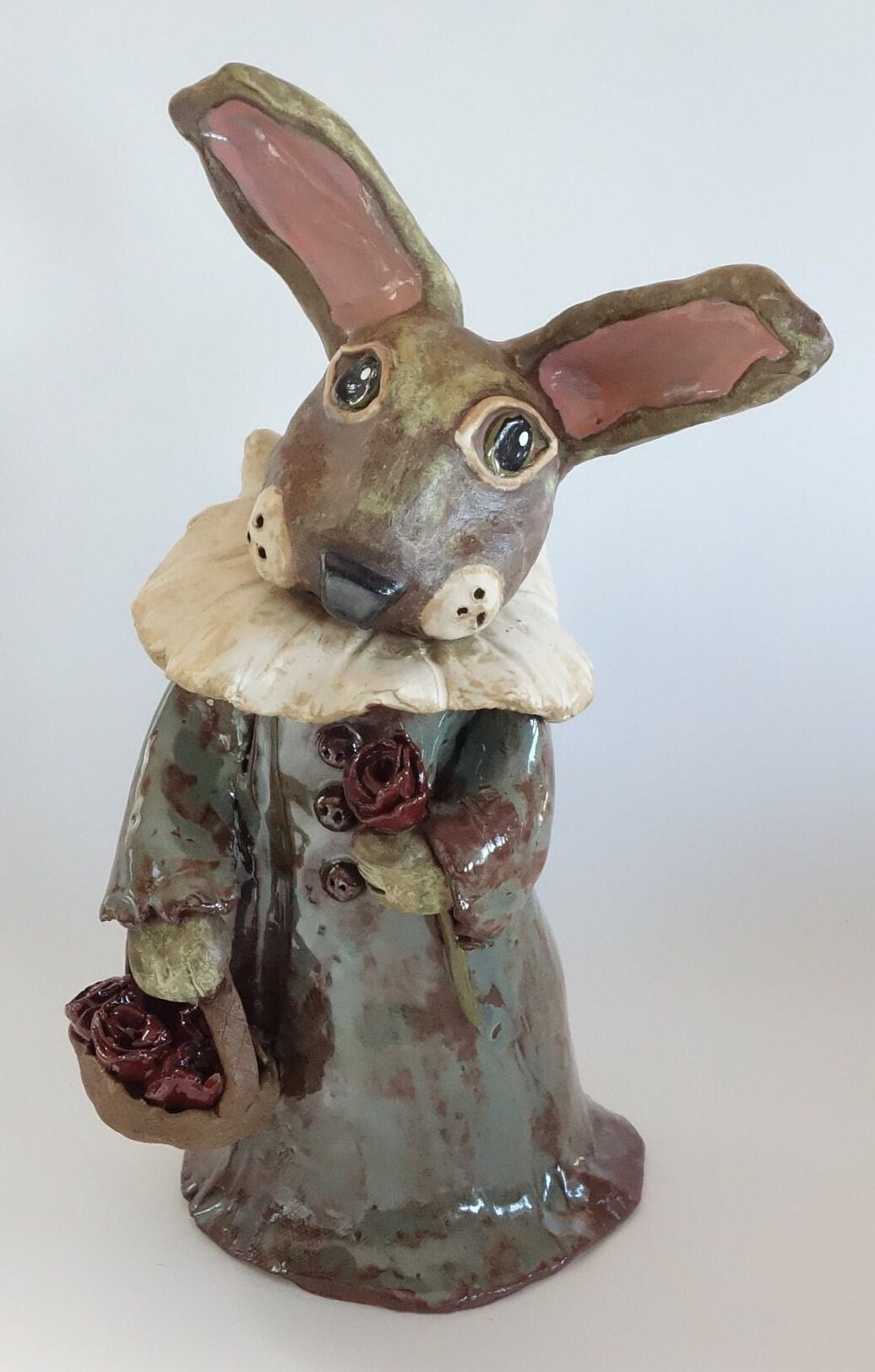 Rosie Rabbit Folk Art Pottery Sculpture Bunny Figurine OOAK Hand Made ...