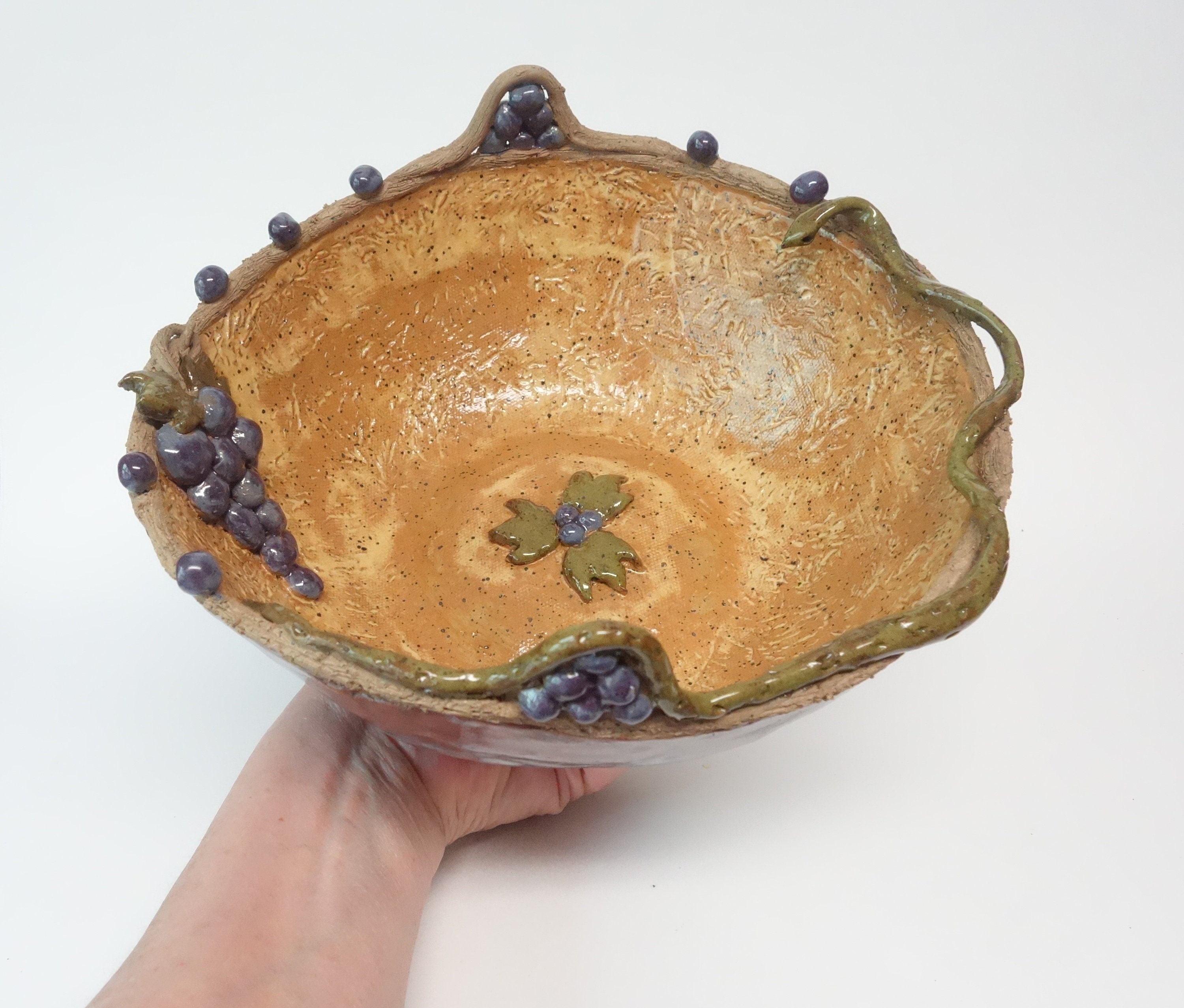 Snake on a Grape Vine Folk Art Pottery Serving Bowl DEE BURROW - Etsy