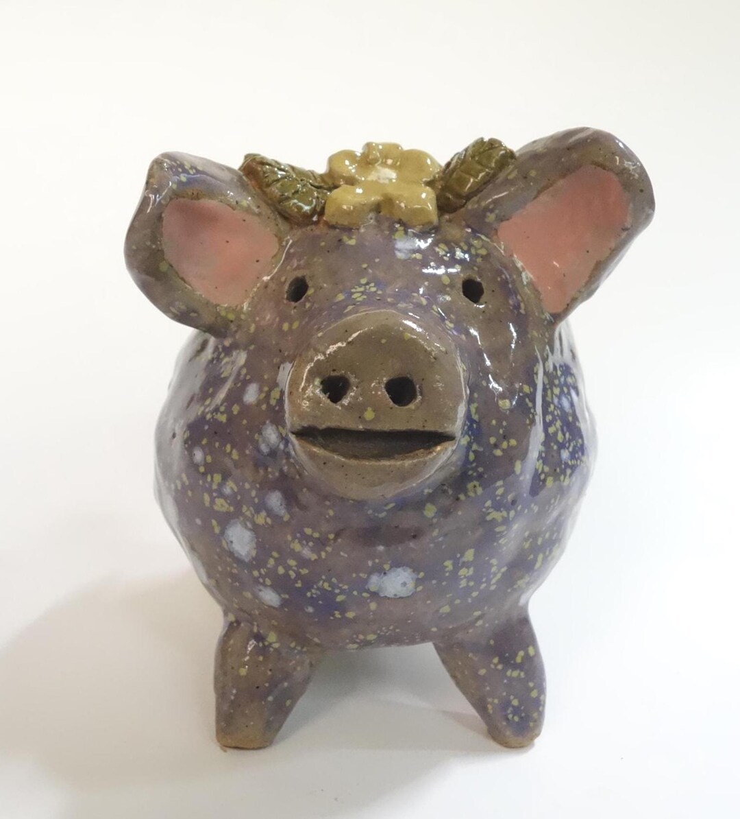 Three Legged Pig Vase Holder Folk Art Clay Pottery Animal Figurine OOAK ...