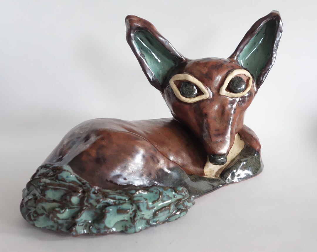 Pottery Handmade Woodland Fox Folk Art Animal Clay Stoneware Figurine ...