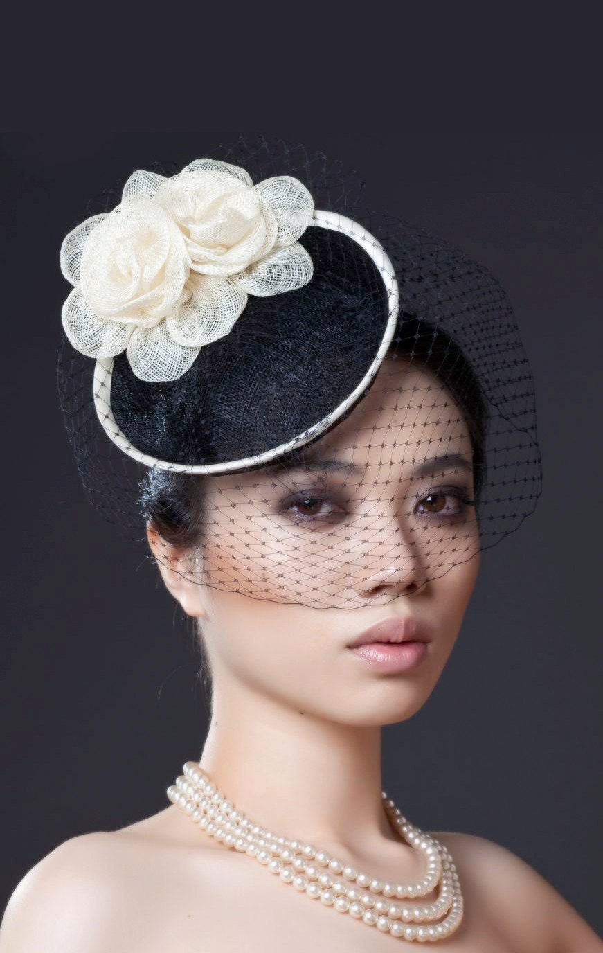 Black and Creme Cocktail Hat - Etsy