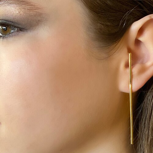 Minimal Strip Earrings Long Line Earrings Golden Long - Etsy