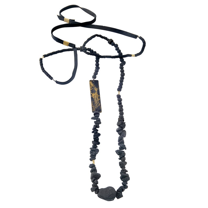 Long Black Necklace, Long Stone Necklace, Rough Stone Necklace, Lava ...
