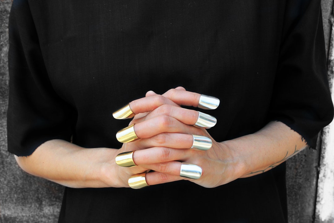 Gold Fingernail Ring, Gold Nail Ring, Mani Ring, Big Midi Ring, Knuckle ...