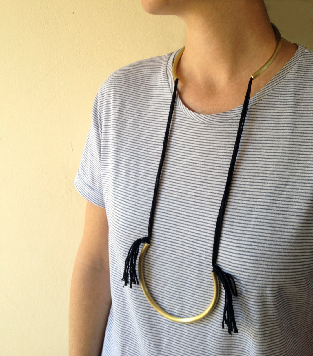 Open Collar Necklace With Fringe Threads, Open Choker Necklace, Metal ...