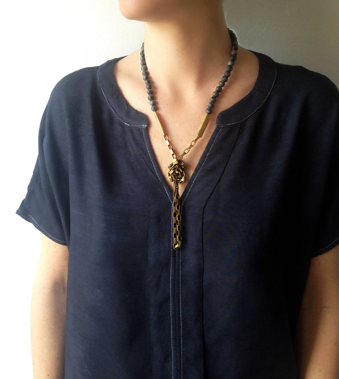 Long Statement Necklace Long Stone Necklace Bronze Necklace - Etsy Israel