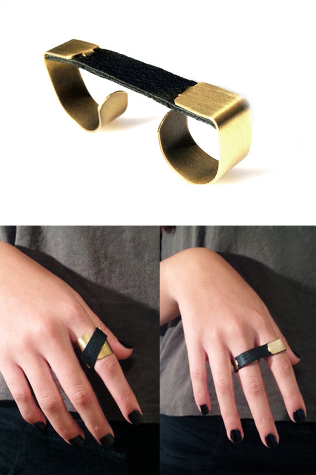 3 Finger Ring With Multiple Choises to Wear- Statement Leather Ring ...