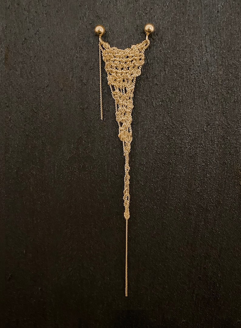 Crochet Gold Chain Earring Double Piercing Two Hole Earring - Etsy